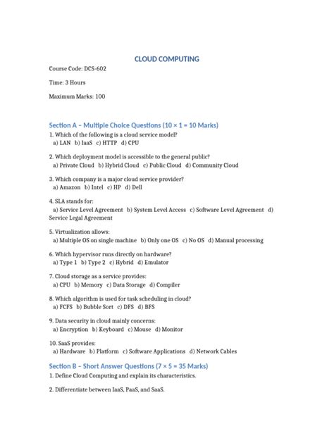 Cloud Computing Question Paper Pdf
