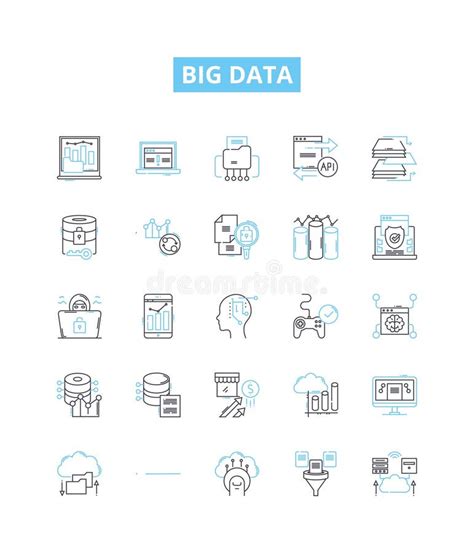 Big Data Vector Line Icons Set Hadoop Analytics Mining Machine