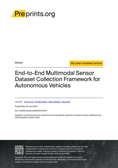 Pdf End To End Multimodal Sensor Dataset Collection Framework For Autonomous Vehicles