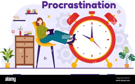 Procrastination Vector Illustration With Procrastinating Lazy Businessman Employees Work Of