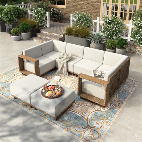 Heras House 8 Pieces Patio Furniture Set 6 Sectional
