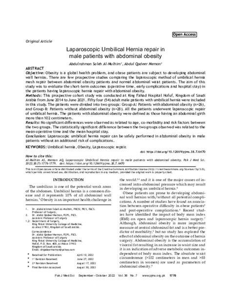 Pdf Laparoscopic Umbilical Hernia Repair In Male Patients With