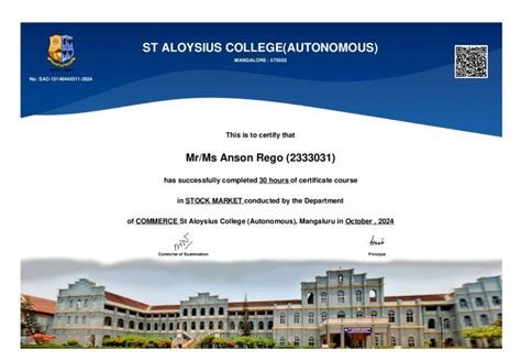 Successfully Completed A 30 Hour Certificate Course In Stock Market