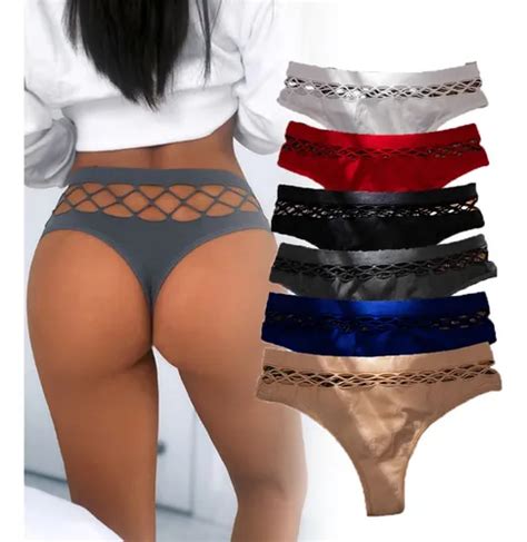 6 Piezas Sexy Señoras Malla Tanga De Alta Cintura Ajustadas Meses Sin