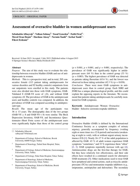 Pdf Assessment Of Overactive Bladder In Women Antidepressant Users