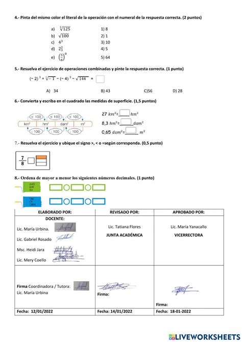 EvaluaciÒn Primer Quimestre Matematicas Online Exercise For Live