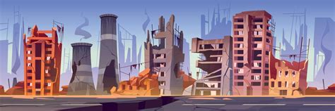 Destroyed Buildings On City Street After War 15485683 Vector Art At