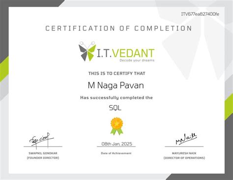 Sql Certification Itvedant Learningjourney Databasemanagement Maanam Nagapavan