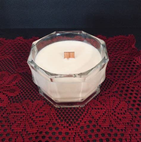 Candle In Vintage Octagon Heavy Glass Bowl 100 Natural Soy Wax Scent Sweet Snow With Wood Wick