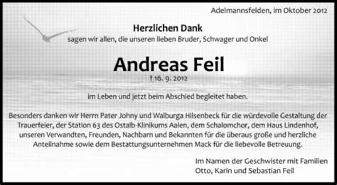 Traueranzeigen Von Andreas Feil Schwaebische De Trauerportal