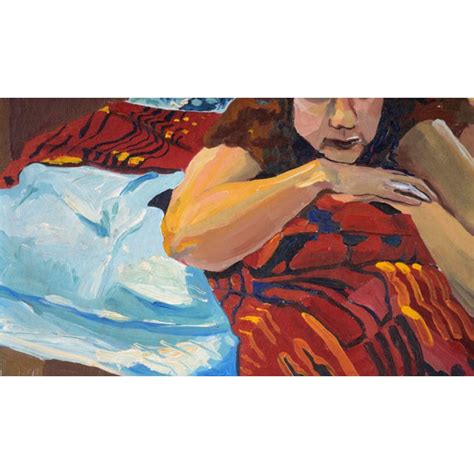 Nude Woman In Bed With Mirror Figurative Portrait In Oil On Canvas By