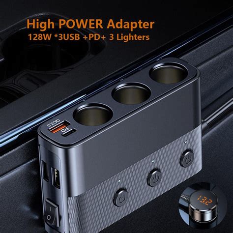 Independent Switch 128w Car Cigarette Lighter Socket Splitter 7 Ports Qc30 18w Pd 30w Fast