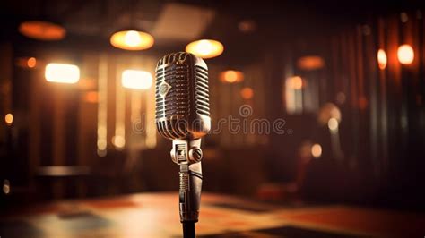 Retro Microphone On Stage With Bokeh Light Stock Illustration