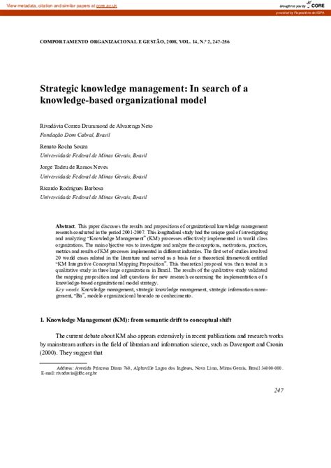 Pdf Strategic Knowledge Management In Search Of A Knowledge Based
