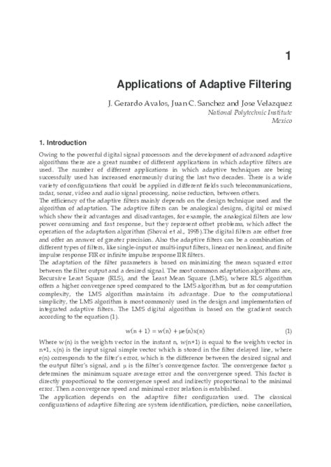 Pdf Applications Of Adaptive Filtering