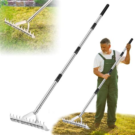 62 Thatch Rake Adjustable Handle 15 Inch Wide Lawn