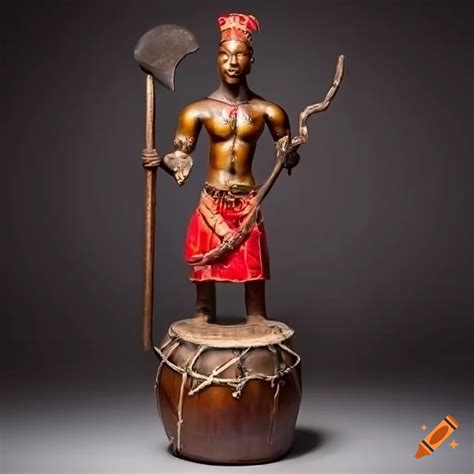 Statue Of Orisha Shango Yoruba God Of Lightning And Fire In Red Attire