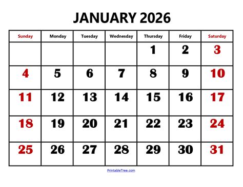 January 2026 Calender Printable Calendar 2025