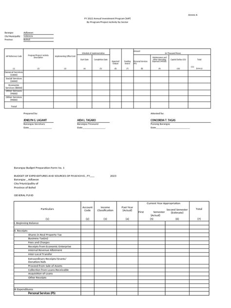 Barangay Budget Forms New Draft 2023 Pdf Expense Budget