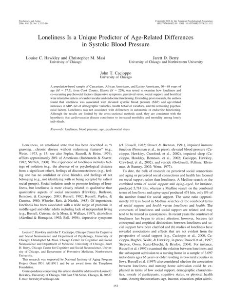 pdf loneliness is a unique predictor of age related differences in