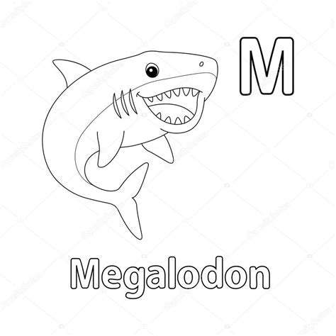 Abc Vektör Resmi Bir Megalodon Boyama Sayfasını Gösterir Beyaz Bir