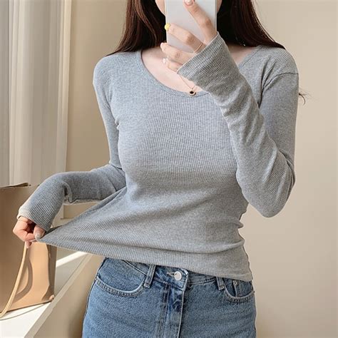 일레븐메이 11여리핏보장허리잘록 은근섹시 라인 골지 U넥 긴팔 티셔츠 N 07135