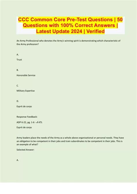 Ccc Common Core Pre Test Questions 50 Questions With 100 Correct Answers Latest Update 2024