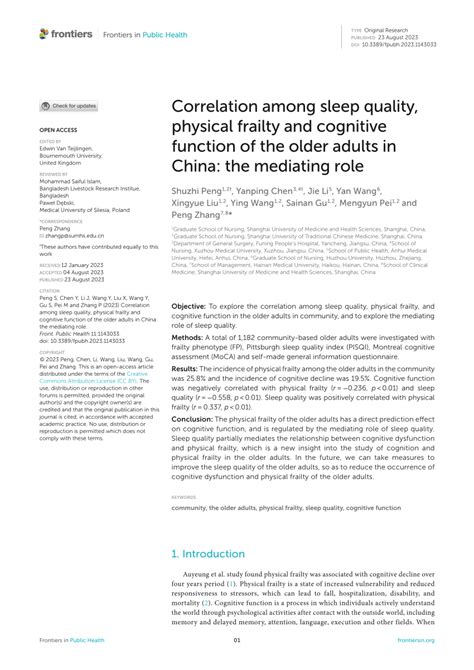 Pdf Correlation Among Sleep Quality Physical Frailty And Cognitive