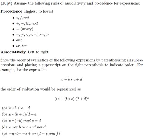 Solved 10pt Assume The Following Rules Of Associativity