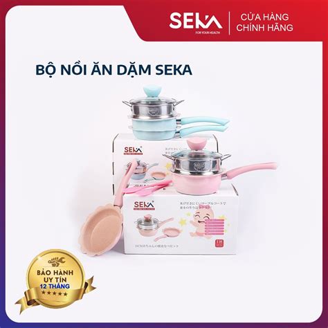 Bộ Nồi Chảo Đá Seka Cho Bé Ăn Dặm Set 3 Món Nồi Chảo Chống Dính Kèm