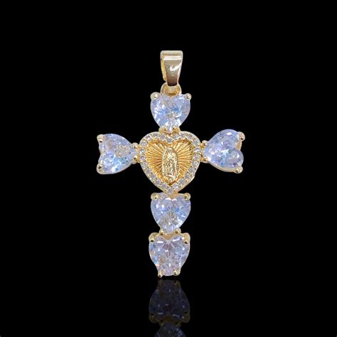 Oro Laminado Gold Filled Fancy Guadalupe Heart Cross Pendant Kuania