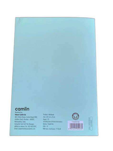 Single Line Green Base 57 Gsm Camlin School Writing Notebook 172 Pages Size 29 7x21 Cm At