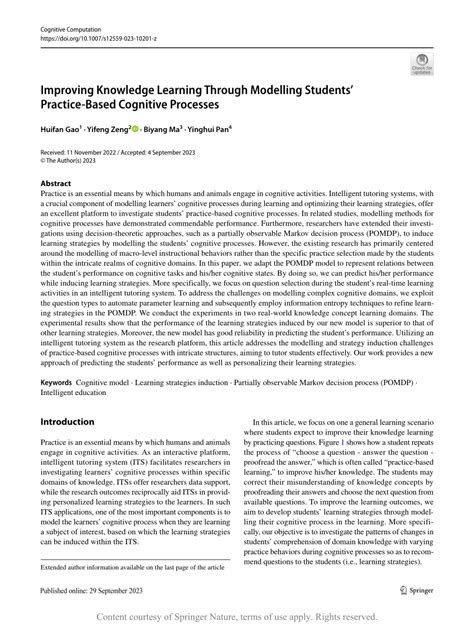 (PDF) Improving Knowledge Learning Through Modelling Students’ Practice-Based Cognitive Processes