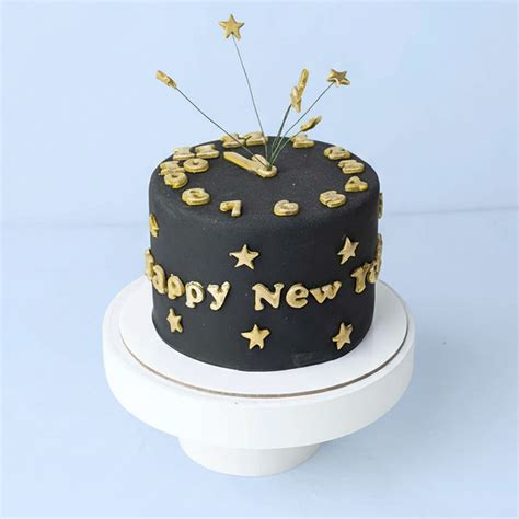 Happy New Year 2026 Cake Black And Gold Clock Theme Cake