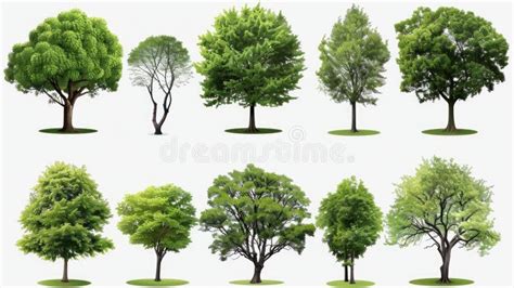 Various Tree Shapes On A Plain White Backdrop Ideal For Design