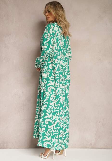 Zielona Sukienka Koszulowa W Ornamentalny Print Z Wiskozy Eillo Renee