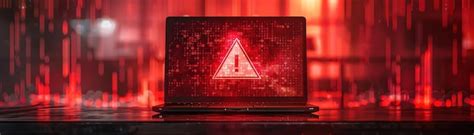 Premium Photo Laptop Screen With Red Alert Symbol Code In Background
