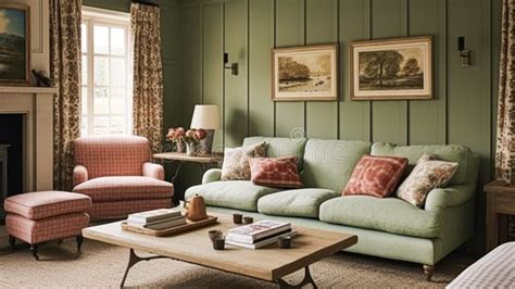 Cottage Sitting Room Green Living Room Interior Design And Country