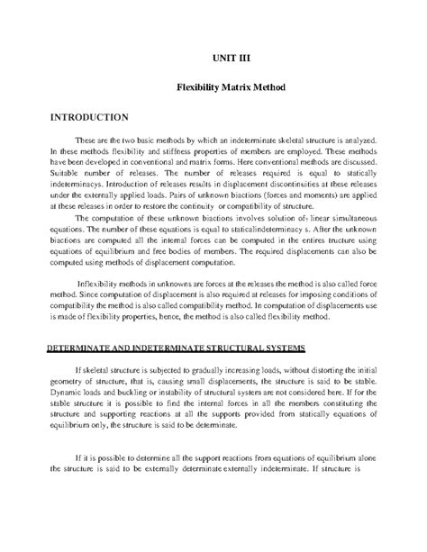 Flexibility Matrix Method Unit Iii Flexibility Matrix Method