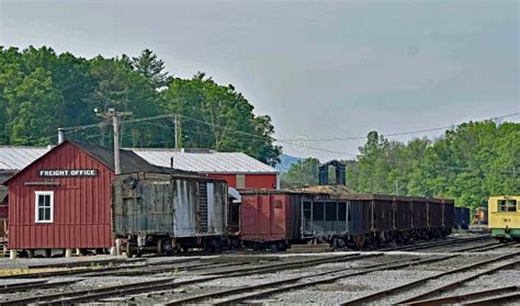 Narrow Gauge Railroad Freight Cars In The Yard Editorial Stock Image