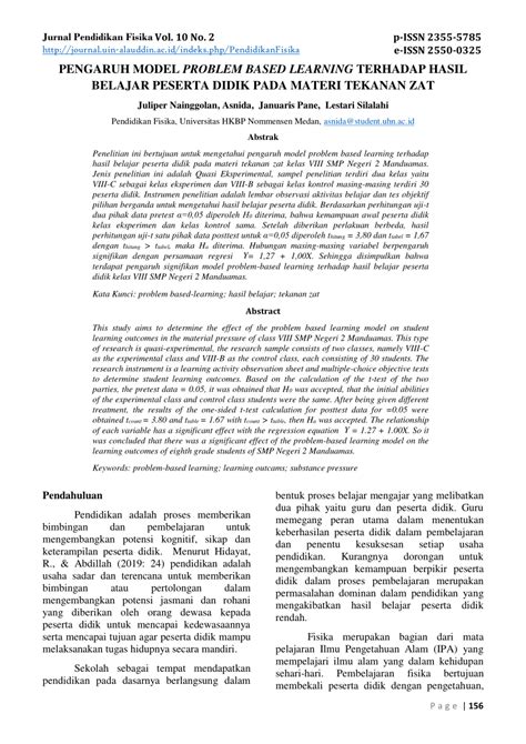Pdf Pengaruh Model Problem Based Learning Terhadap Hasil Belajar