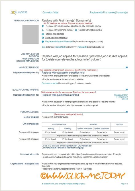 Sample Of Europass Cv Format Cv Template Word Cv Template Cv Format