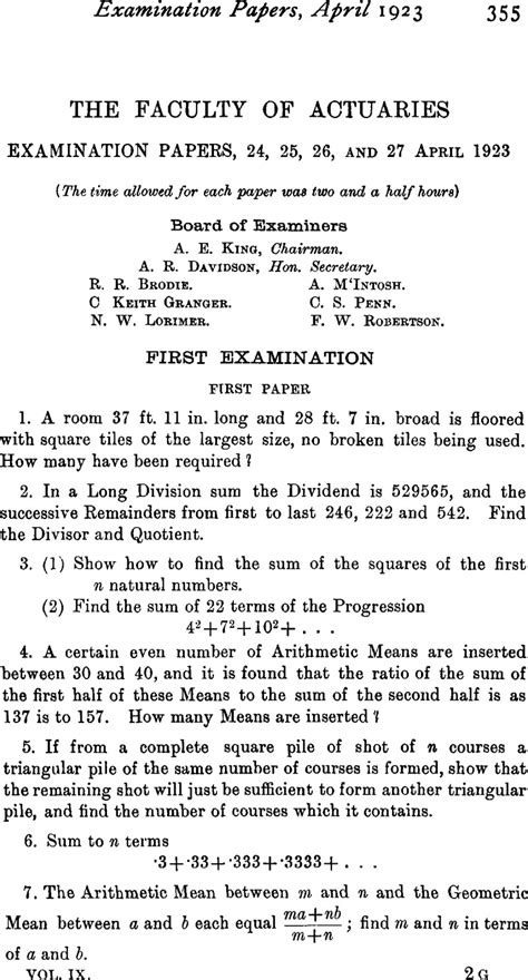 Examination Papers 24 25 26 And 27 April 1923 Transactions Of The Faculty Of Actuaries