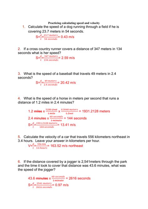 Calculating Average Speed Worksheet