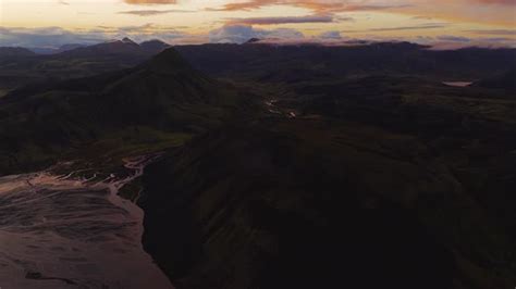Aerial View Of Maelifell Volcano And Icelandic Landscape At Sunset