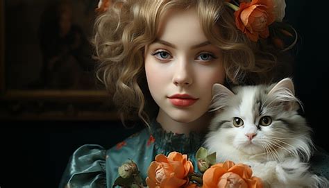 Free Photo Cute Blond Girl Smiling Holding Kitten Surrounded By Love