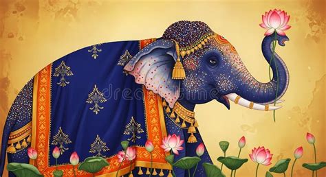 Decorated Elephant Procession In Kerala India Stock Illustration