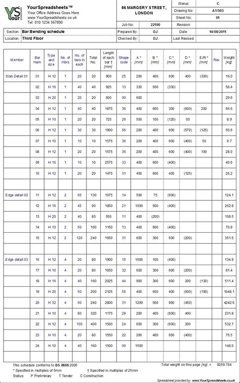 Bar Bending Schedule Program In Microsoft Excel Hontrips