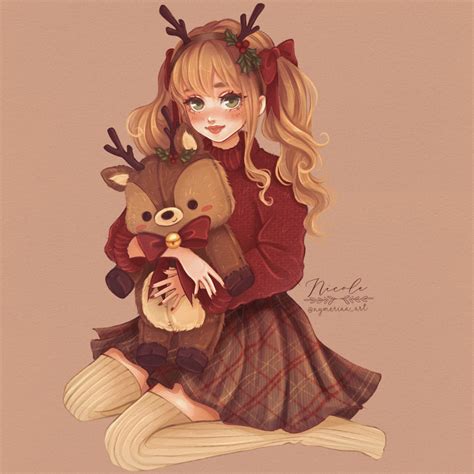 Xmas Cute Reindeer Girl By Nymeriaaart On Deviantart