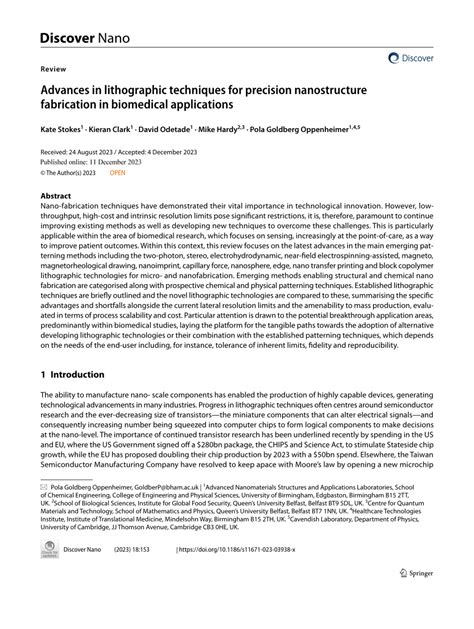 Pdf Advances In Lithographic Techniques For Precision Nanostructure